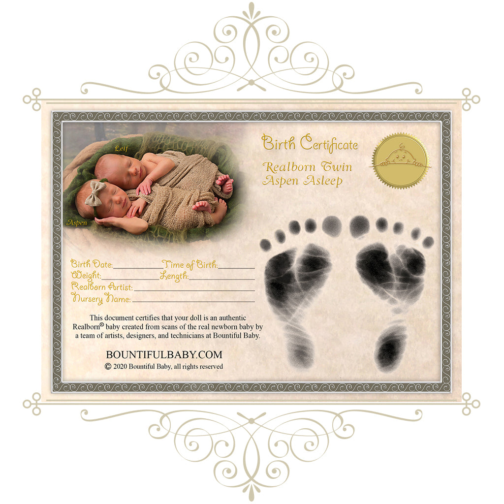 Realborn® Aspen Sleeping TWIN (18" Reborn Doll Kit) - Bountiful Baby ...